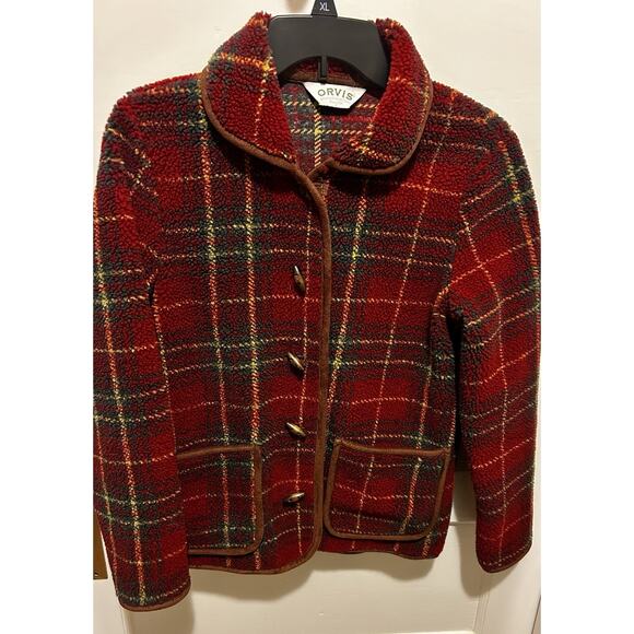 Orvis | Jackets & Coats | Orvis Womens Small Fleece Sherpa Red Plaid ...